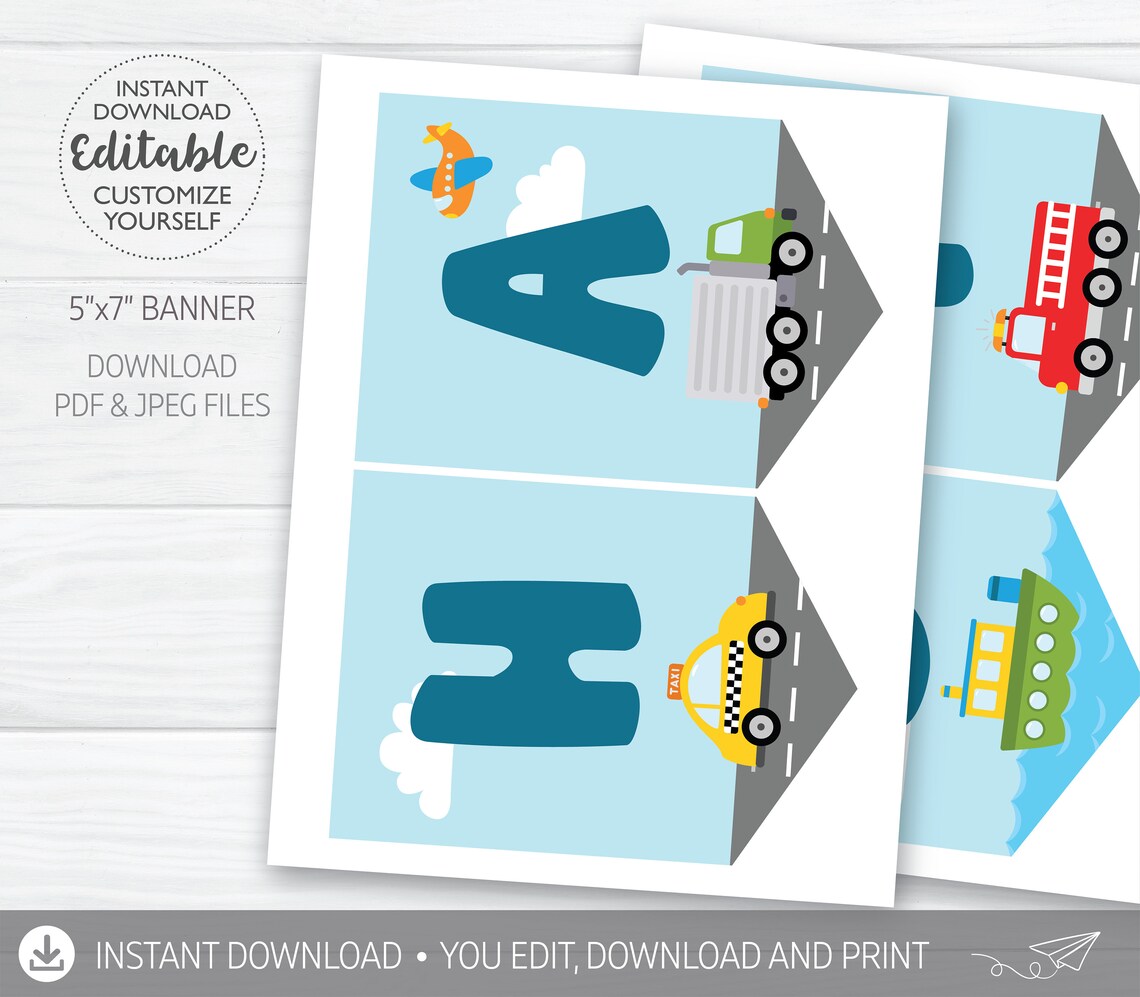 Transportation Happy Birthday Banner DIGITAL Transport - Etsy