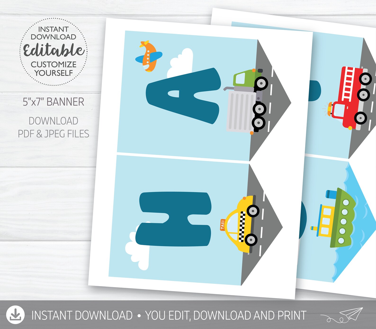 Transportation Happy Birthday Banner DIGITAL Transport - Etsy