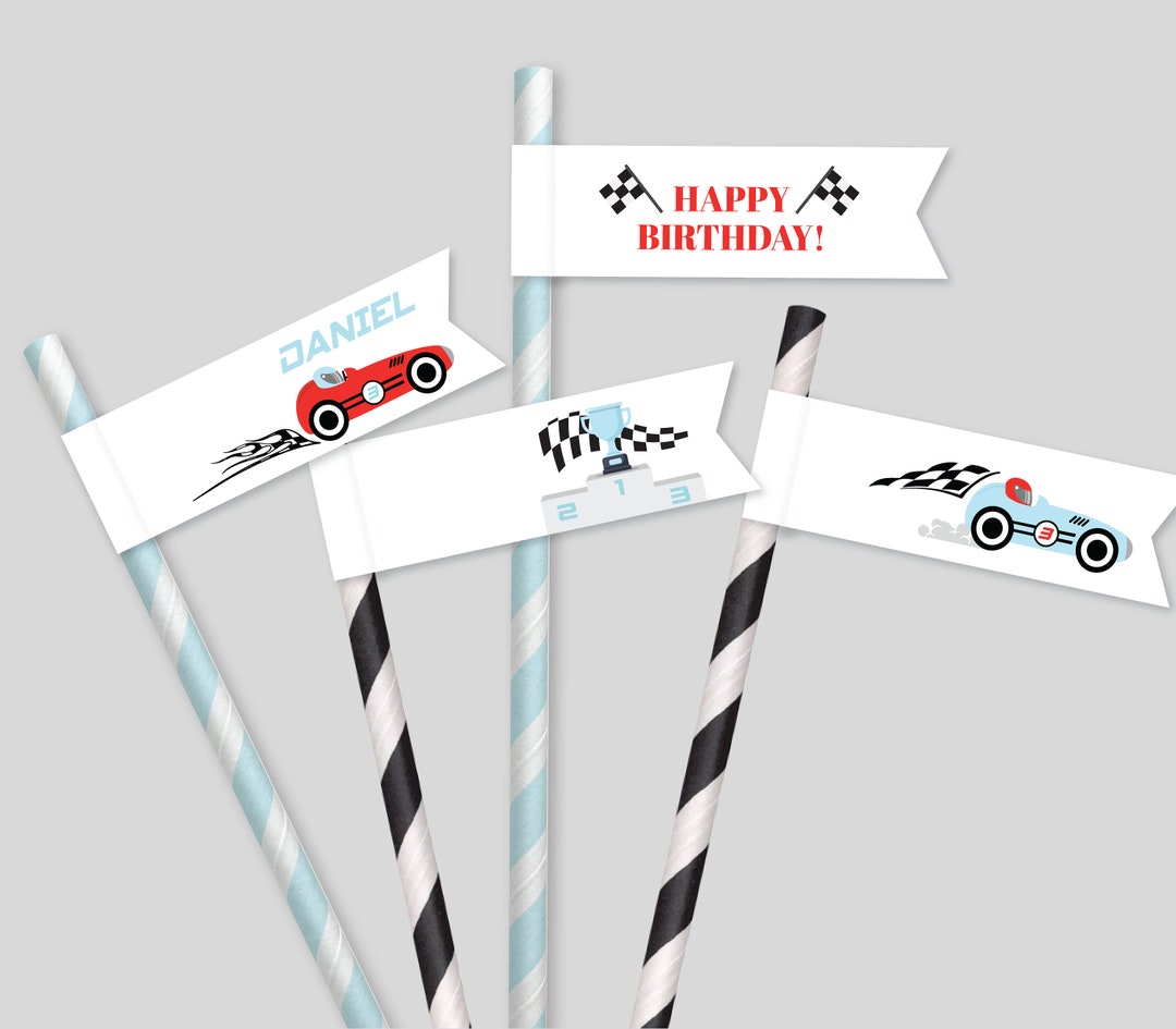 Race Car Birthday Straw Flags DIGITAL | Vintage Car Party Paper Straw ...