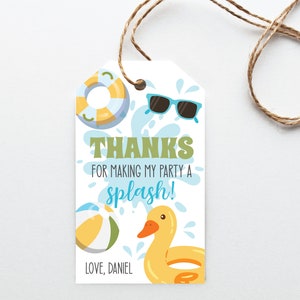 Pool Party Birthday Thank You Tag DIGITAL | Beach Summer Blue Favor Tag ...