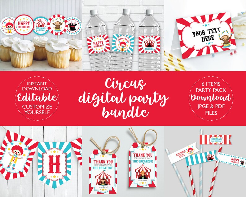 Circus Birthday Party Kit DIGITAL Carnival Party Bundle Set - Etsy