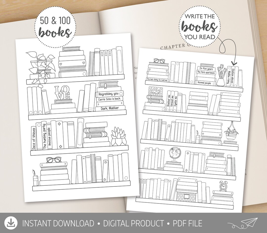 Reading Tracker DIGITAL Coloring Bookshelf Tracker A4 A5 - Etsy