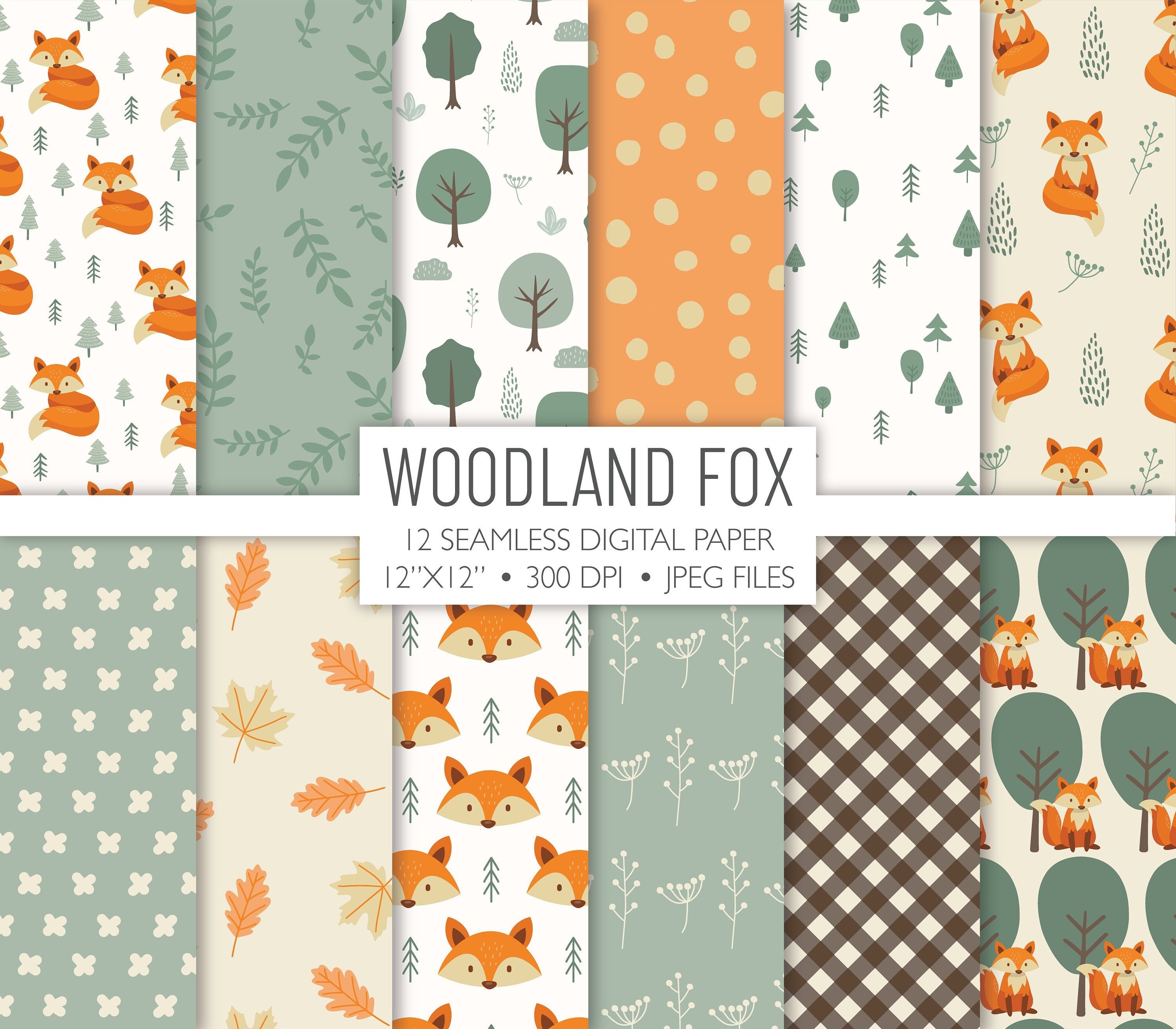 Woodland Fox Seamless Digital Paper Forest Background - Etsy