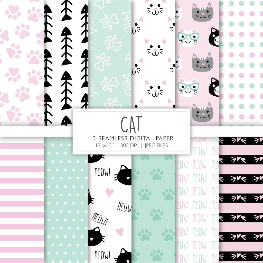 Cat Seamless Digital Paper | Kitten Background Pattern | Kitty ...