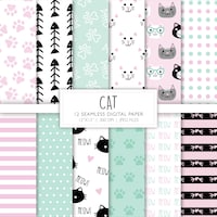 Cat Clipart and Digital Paper - Doodle Cat Faces Clip Art and Digital ...