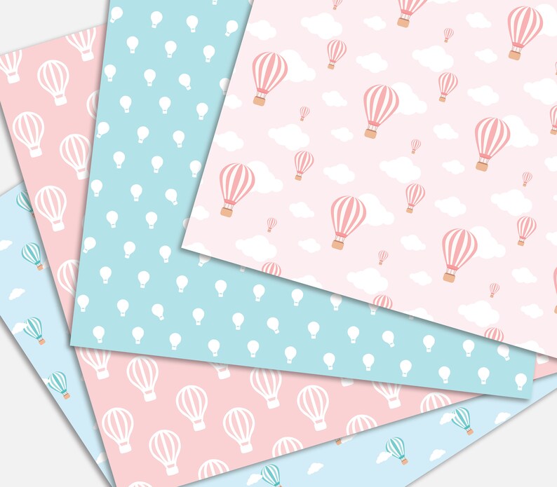 Hot Air Balloon Seamless Digital Paper | Pink and Blue Background ...