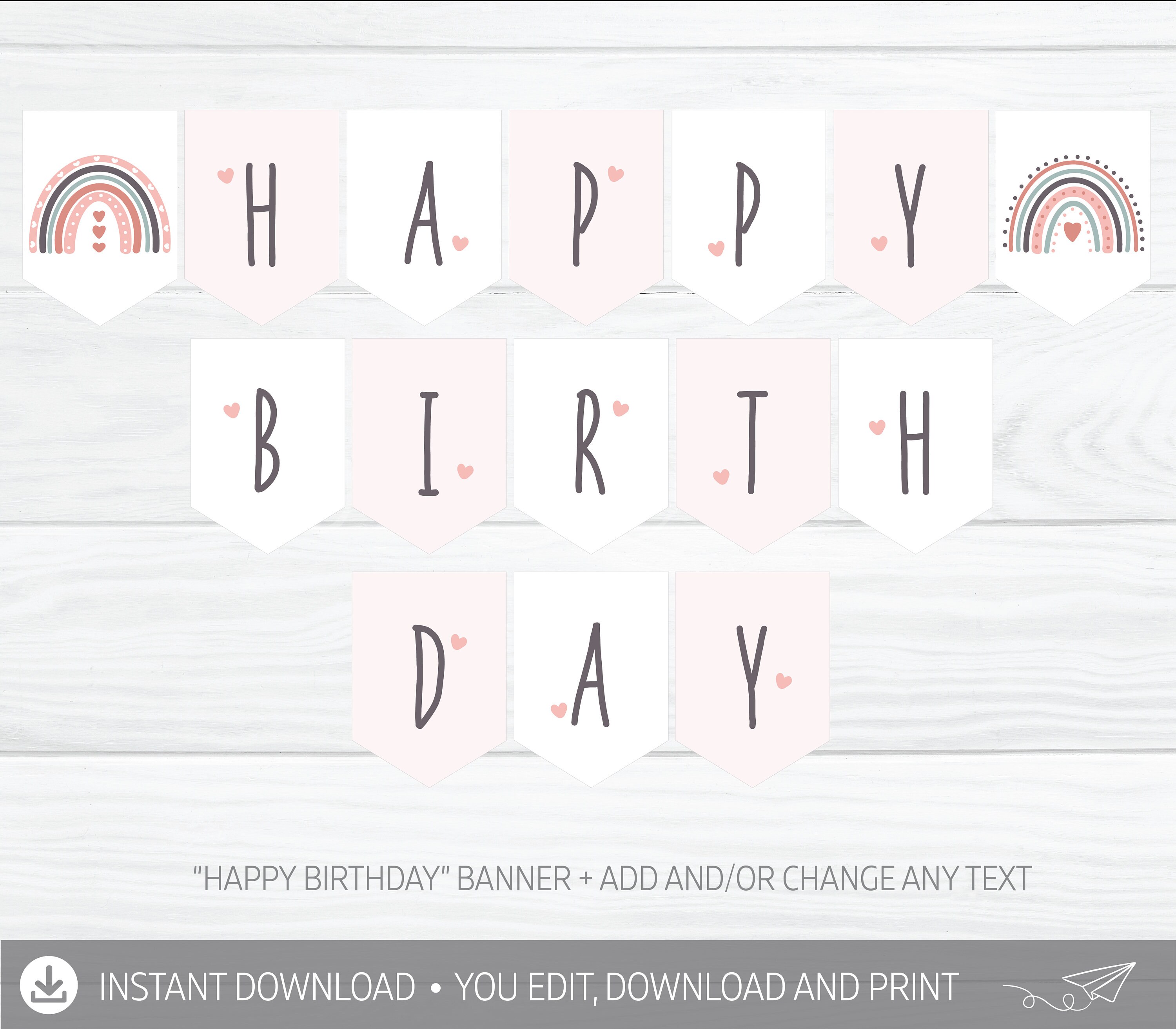 Boho Rainbow Happy Birthday Banner DIGITAL Rainbow Party - Etsy