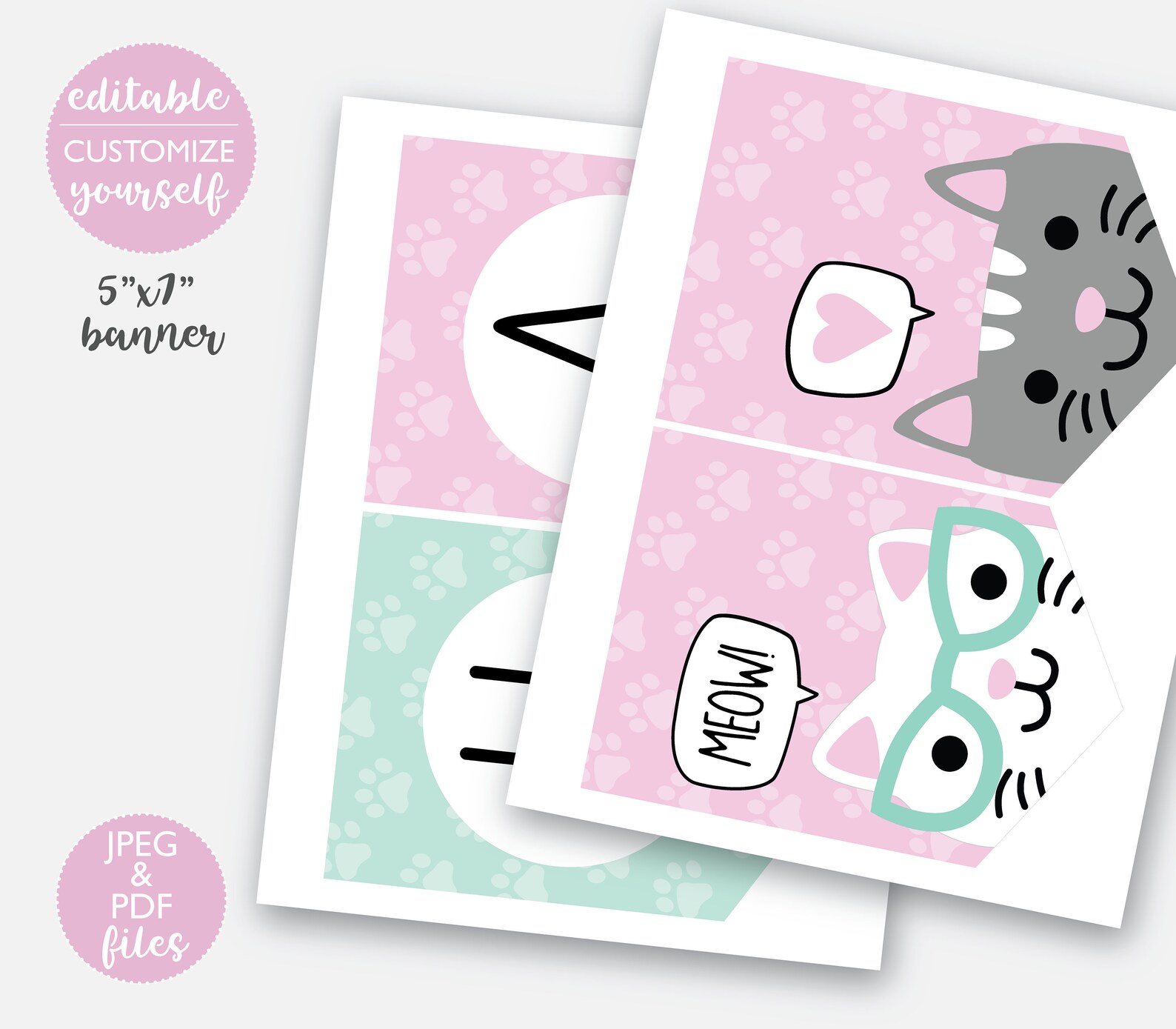 Kitten Happy Birthday Banner DIGITAL | Cat Party Decoration ...