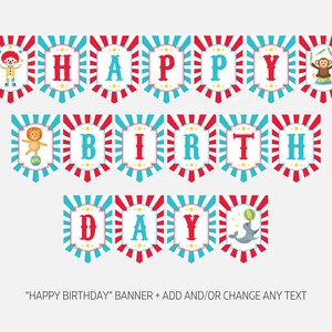 Circus Happy Birthday Banner DIGITAL | Carnival Party Decoration ...