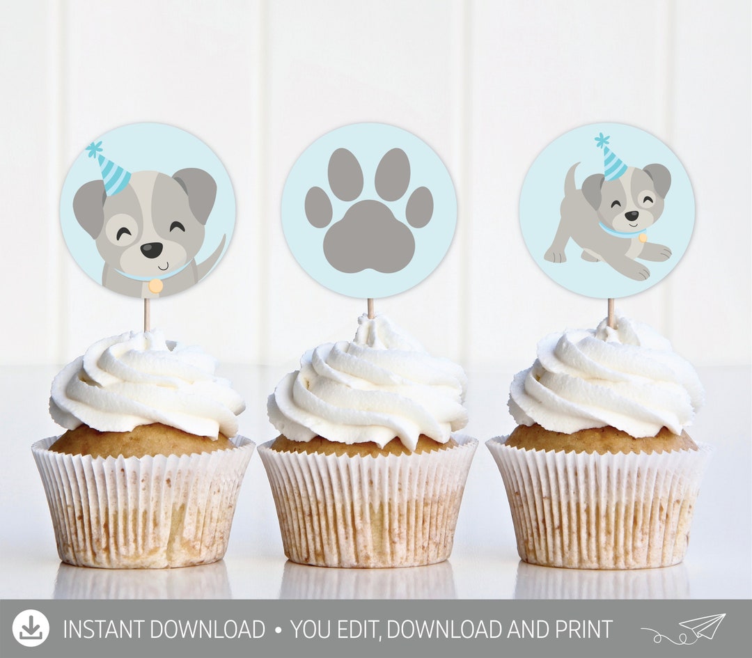 Puppy Birthday Cupcake Toppers DIGITAL Dog Party Decoration - Etsy
