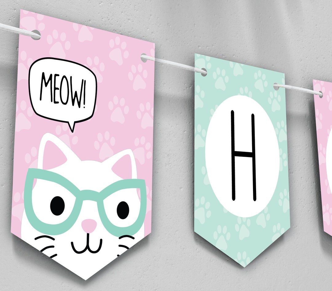 Kitten Happy Birthday Banner DIGITAL | Cat Party Decoration ...