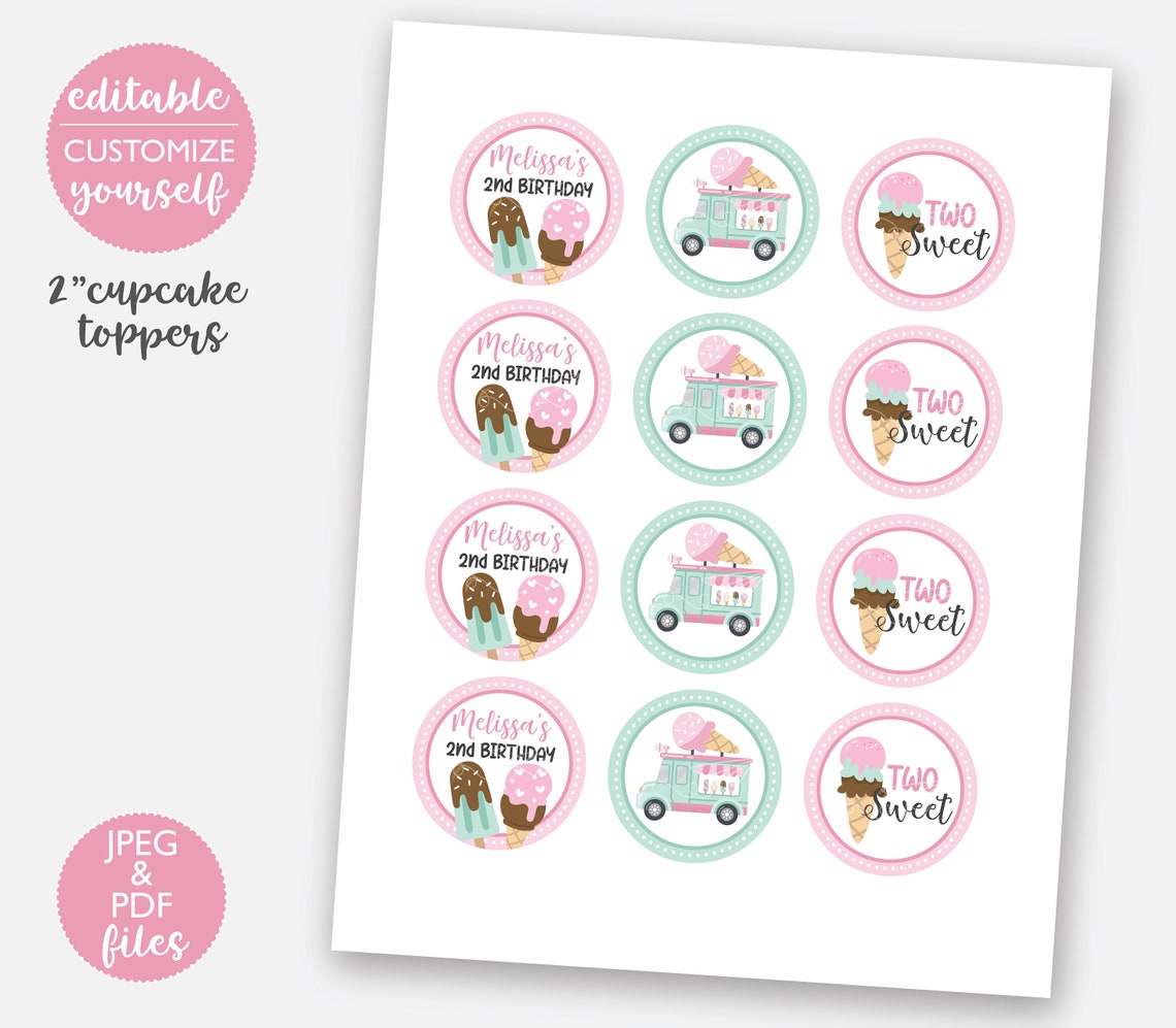 Ice Cream Truck Birthday Cupcake Toppers DIGITAL | Ice Cream Shop Party ...