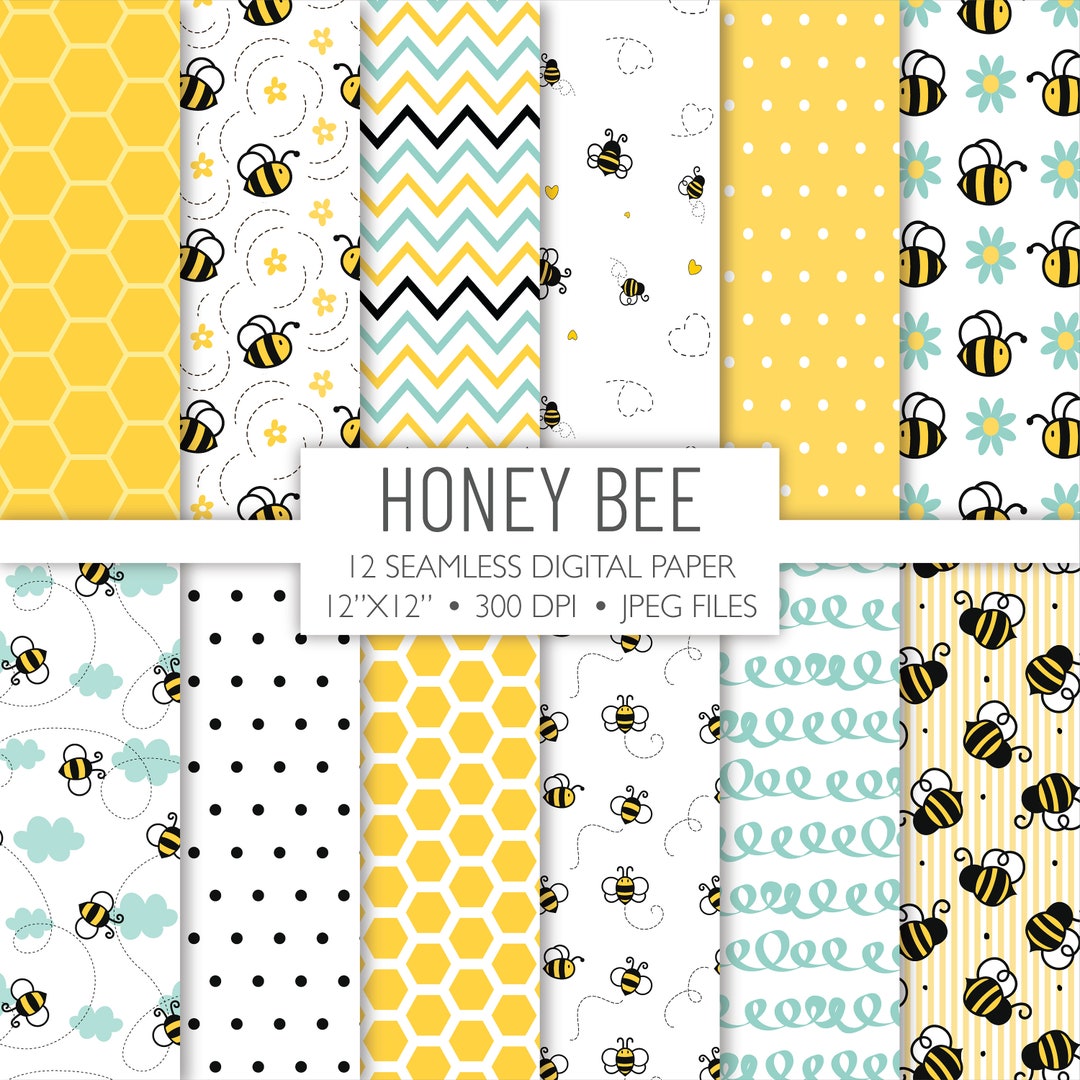 Honey Bee Seamless Digital Paper Sweet Bumble Bee Heart Background ...