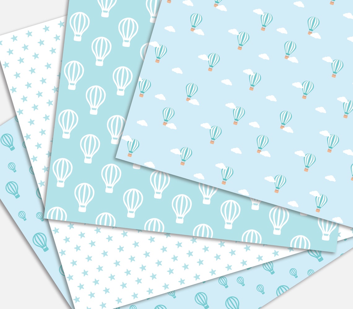 Hot Air Balloon Seamless Digital Paper | Blue Background Pattern ...