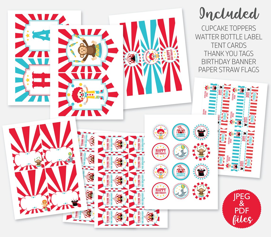 Circus Birthday Party Kit DIGITAL | Carnival Party Bundle Set ...