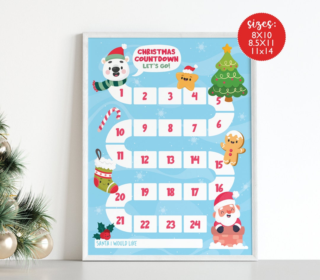 Christmas Countdown Chart for Kids DIGITAL Santa Behavior and Chore ...