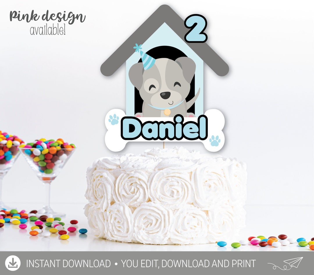 Puppy Birthday Cake Topper DIGITAL Dog Party Decoration - Etsy