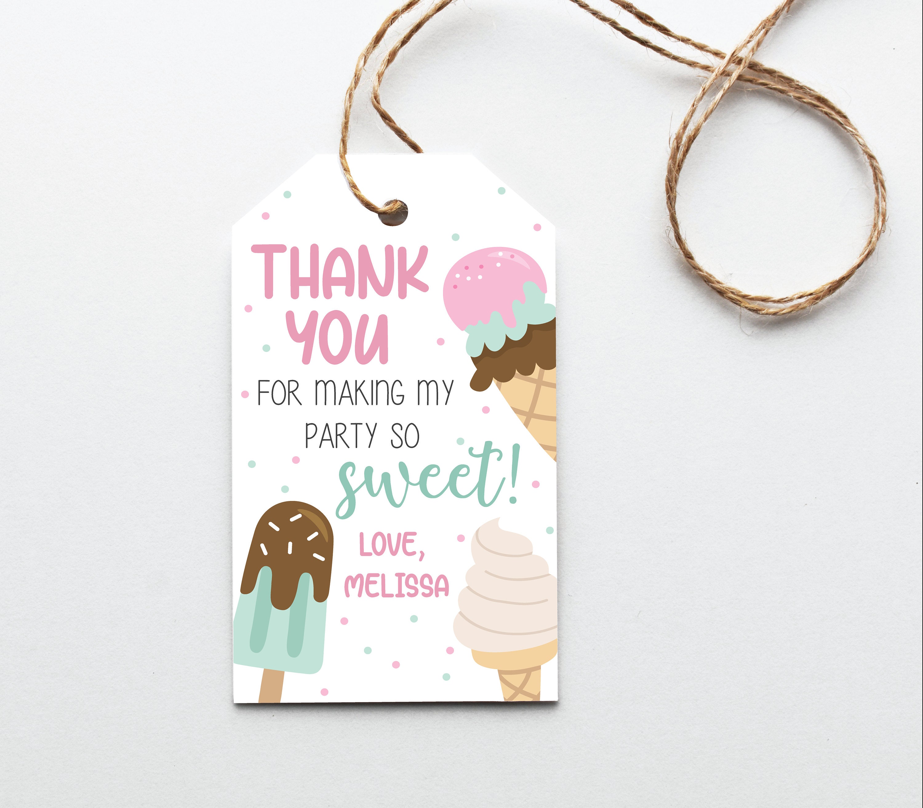 Ice Cream Birthday Thank You Tag DIGITAL | Ice Cream Shop Favor Tag ...