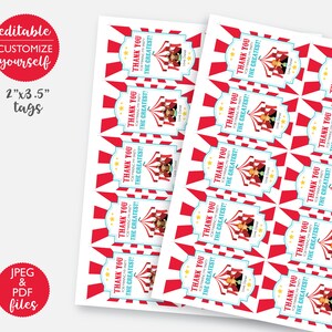 Circus Birthday Thank You Tag DIGITAL | Carnival Party Favor Tag ...
