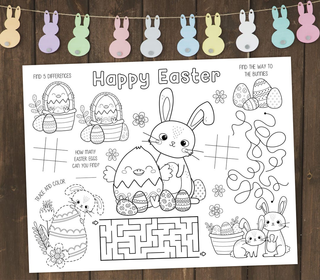 Easter Bunny Coloring Placemat DIGITAL | Easter Holiday Table Activity ...