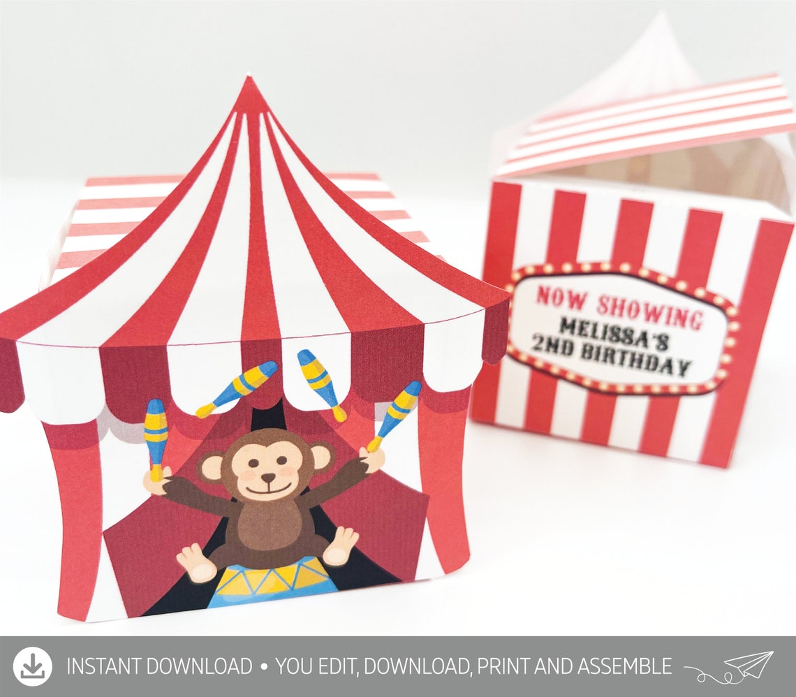 Circus Tent Favor Box DIGITAL Carnival Personalized Party - Etsy