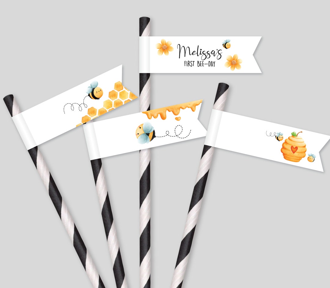 Honey Bee Birthday Straw Flags DIGITAL | Baby Shower Party Paper Straw ...