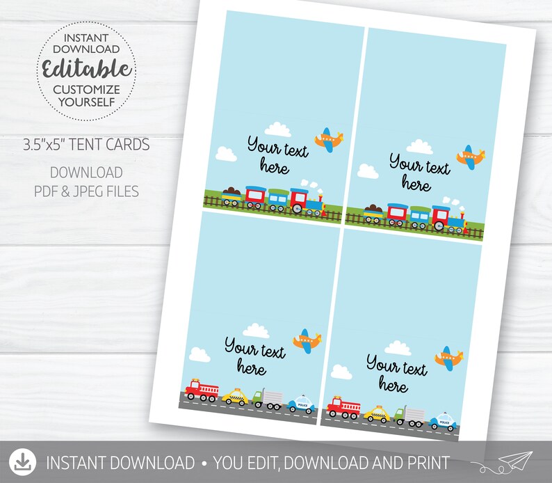 Transportation Birthday Tent Cards DIGITAL Transport Party - Etsy
