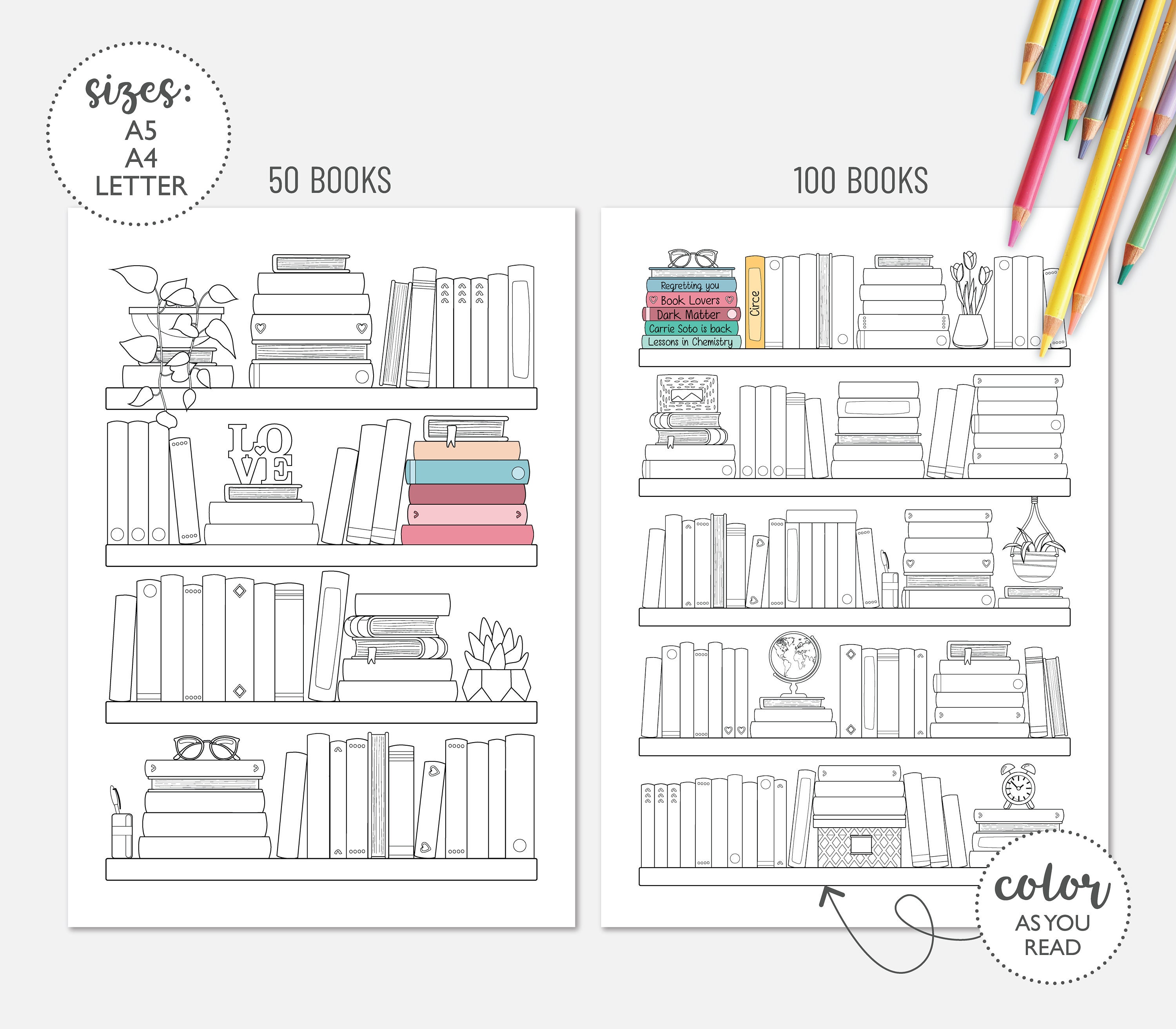 Reading Tracker DIGITAL | Coloring Bookshelf Tracker | A4 A5 Letter ...