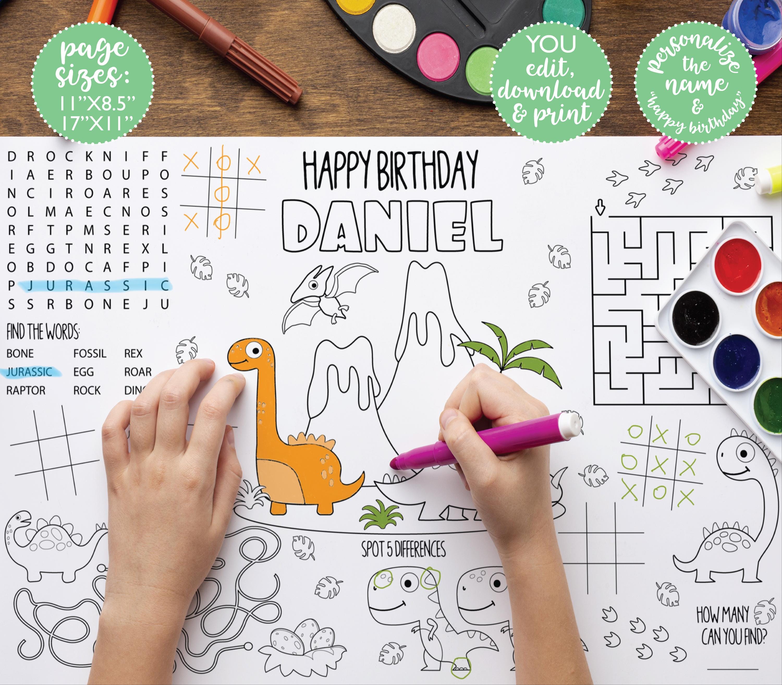 Dinosaur Coloring Placemat DIGITAL | Jurassic Party Activity | Kids ...