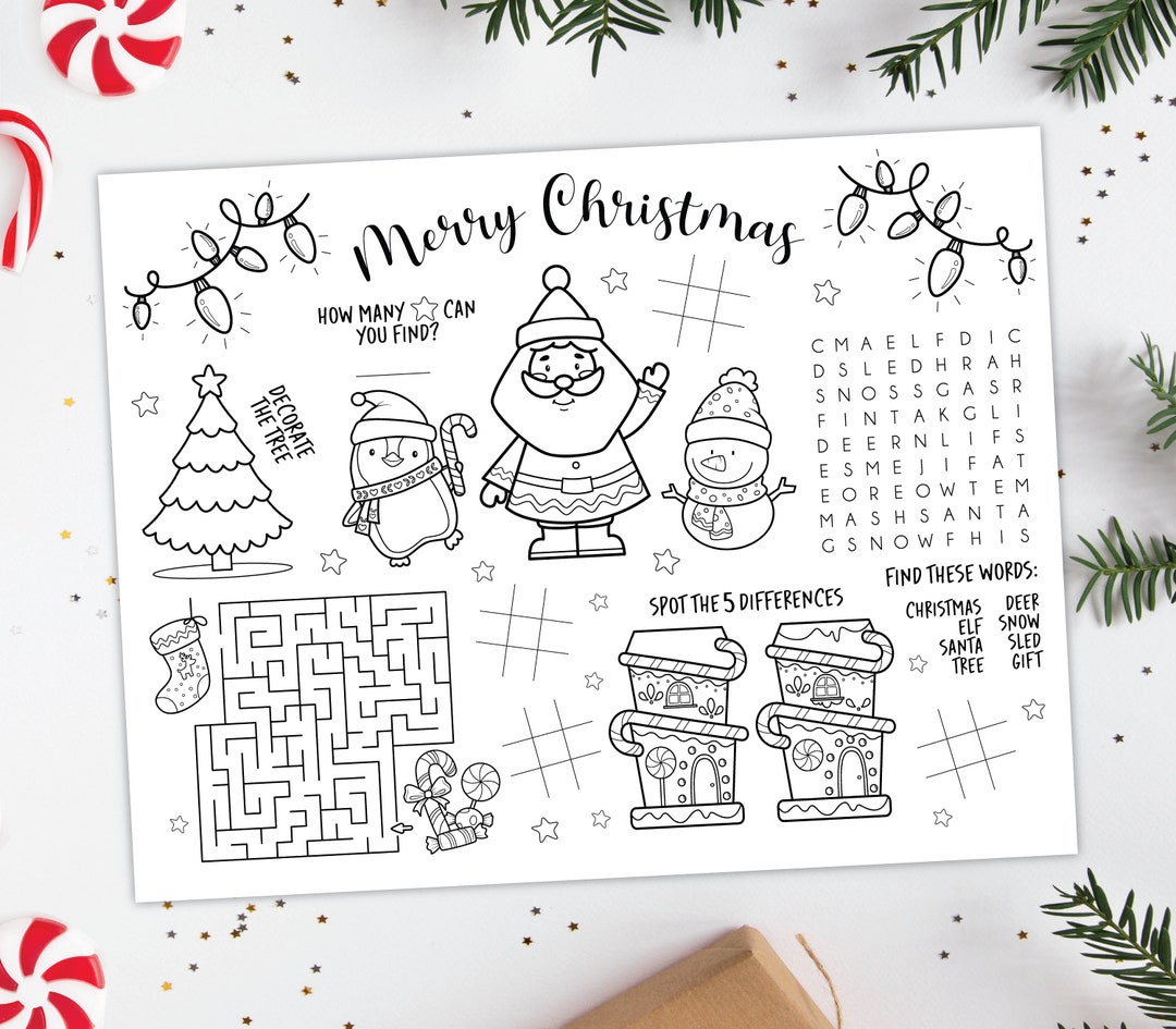 Christmas Coloring Placemat DIGITAL Xmas Holiday Table Activity Kids ...