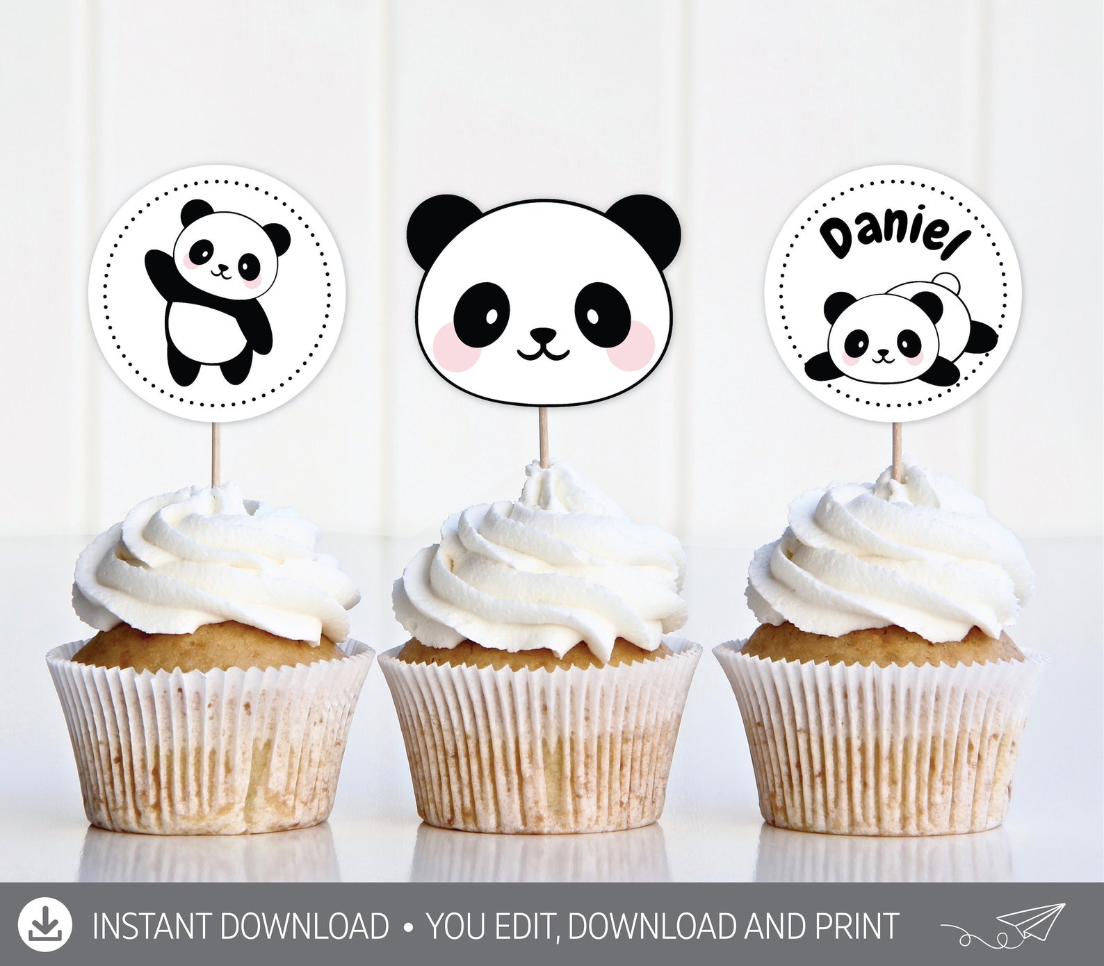 Panda Birthday Cupcake Toppers DIGITAL Panda Party | Etsy