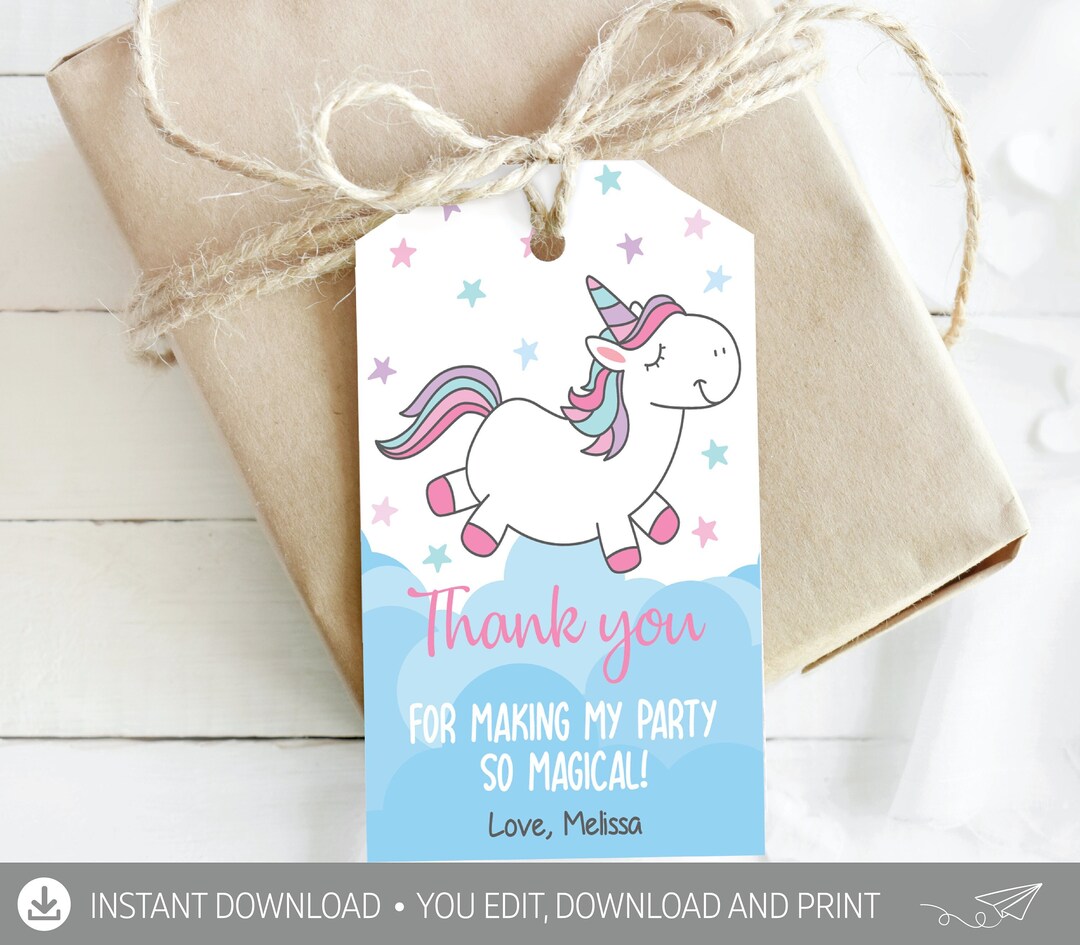 Unicorn Birthday Thank You Tag DIGITAL | Unicorn Party Favor Tag ...
