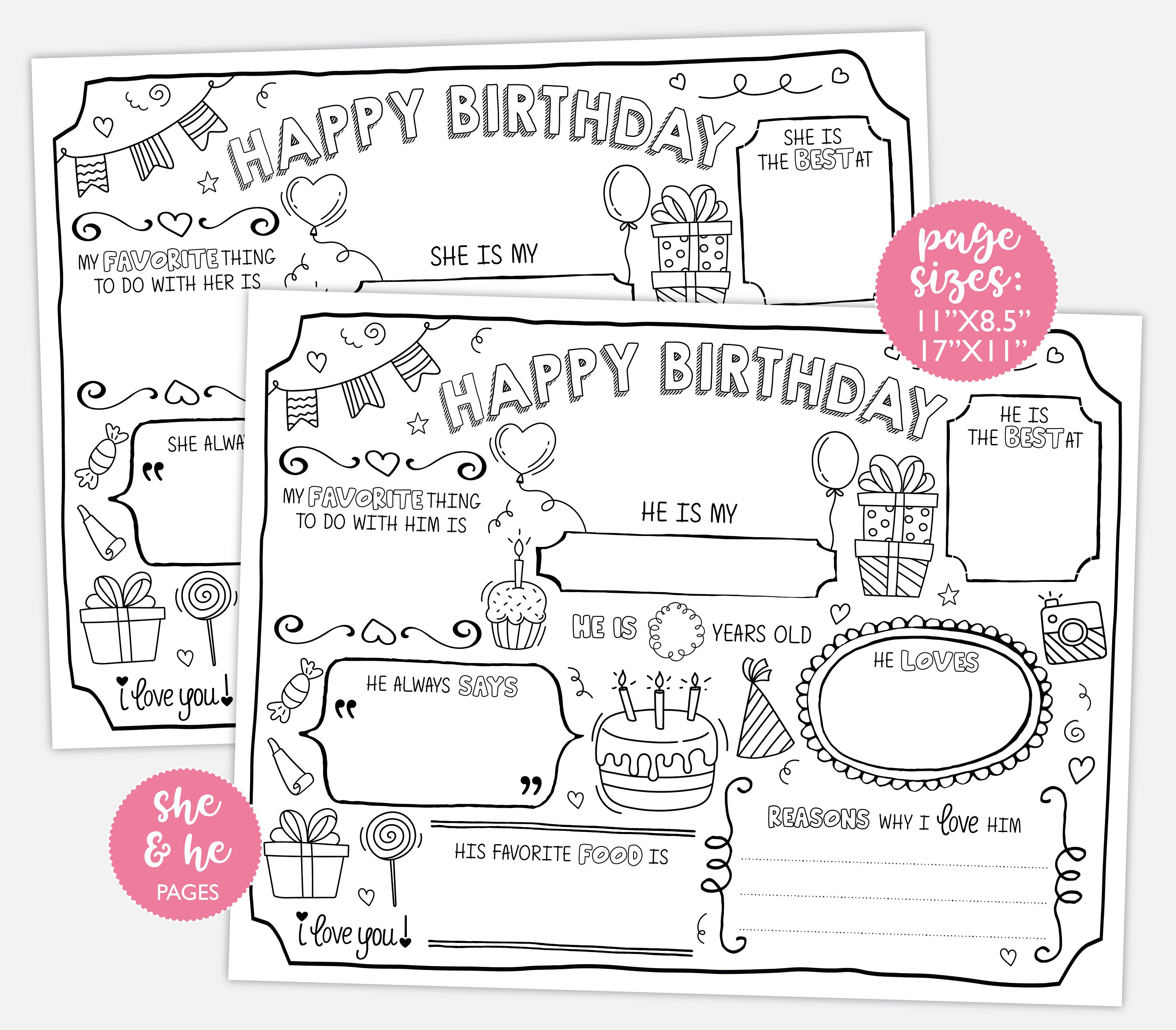 All About Happy Birthday Coloring Page DIGITAL | All About Fill in ...