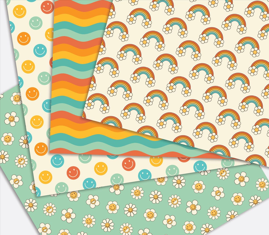 Groovy Seamless Digital Paper | Retro Vintage Background Pattern ...