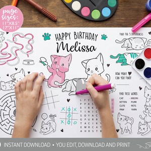 Kitten Coloring Placemat DIGITAL Cat Party Activity Kids - Etsy