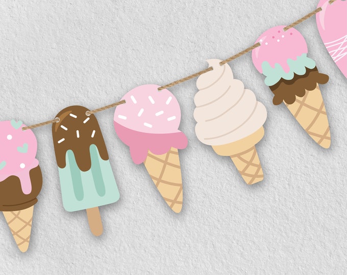Ice Cream Party Banner Ice Cream Birthday Banner Ice Cream Party Sundae ...