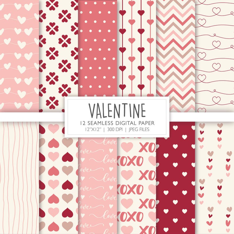 Valentine Seamless Digital Paper | Love Heart Background Pattern ...