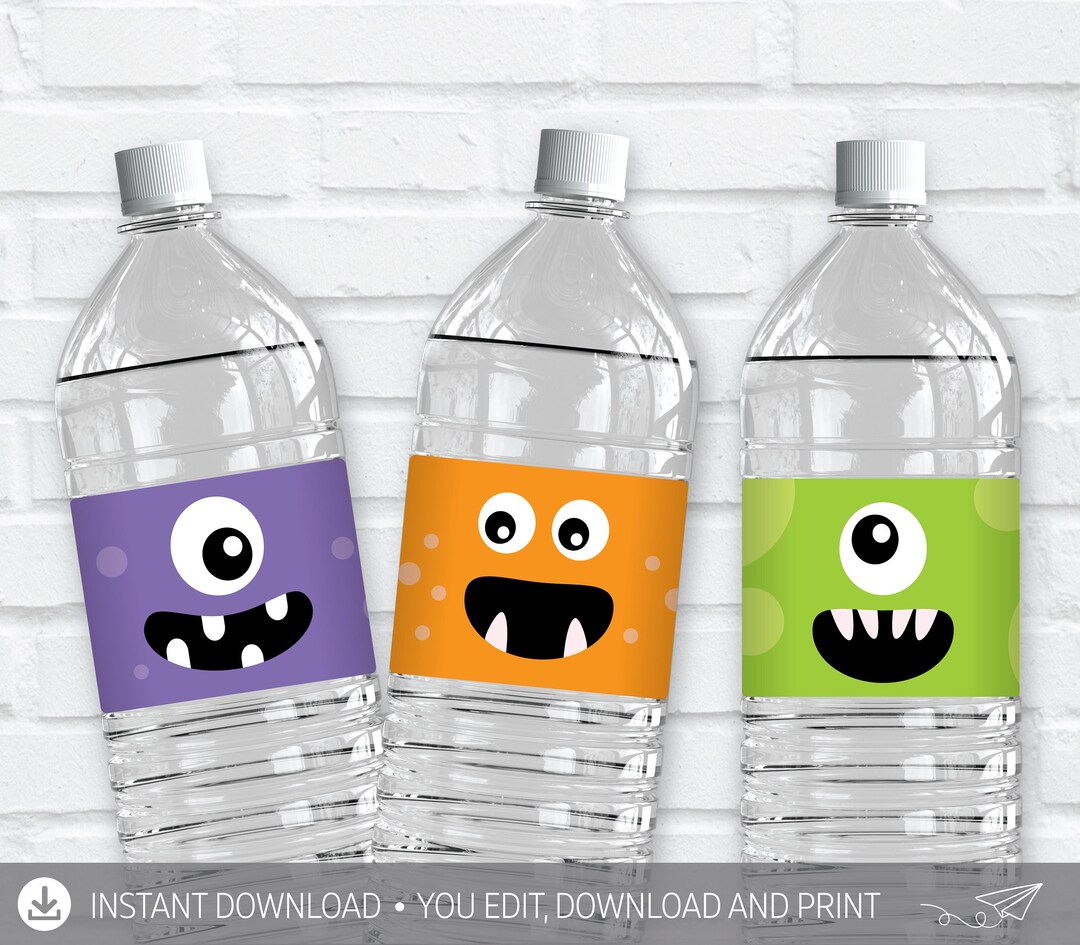 Monster Birthday Bottle Label DIGITAL Little Monster Party - Etsy