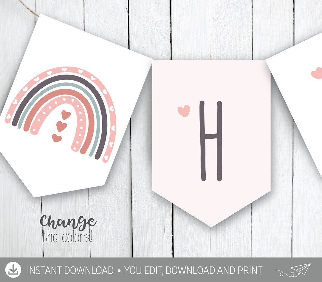 Boho Rainbow Happy Birthday Banner DIGITAL Rainbow Party - Etsy