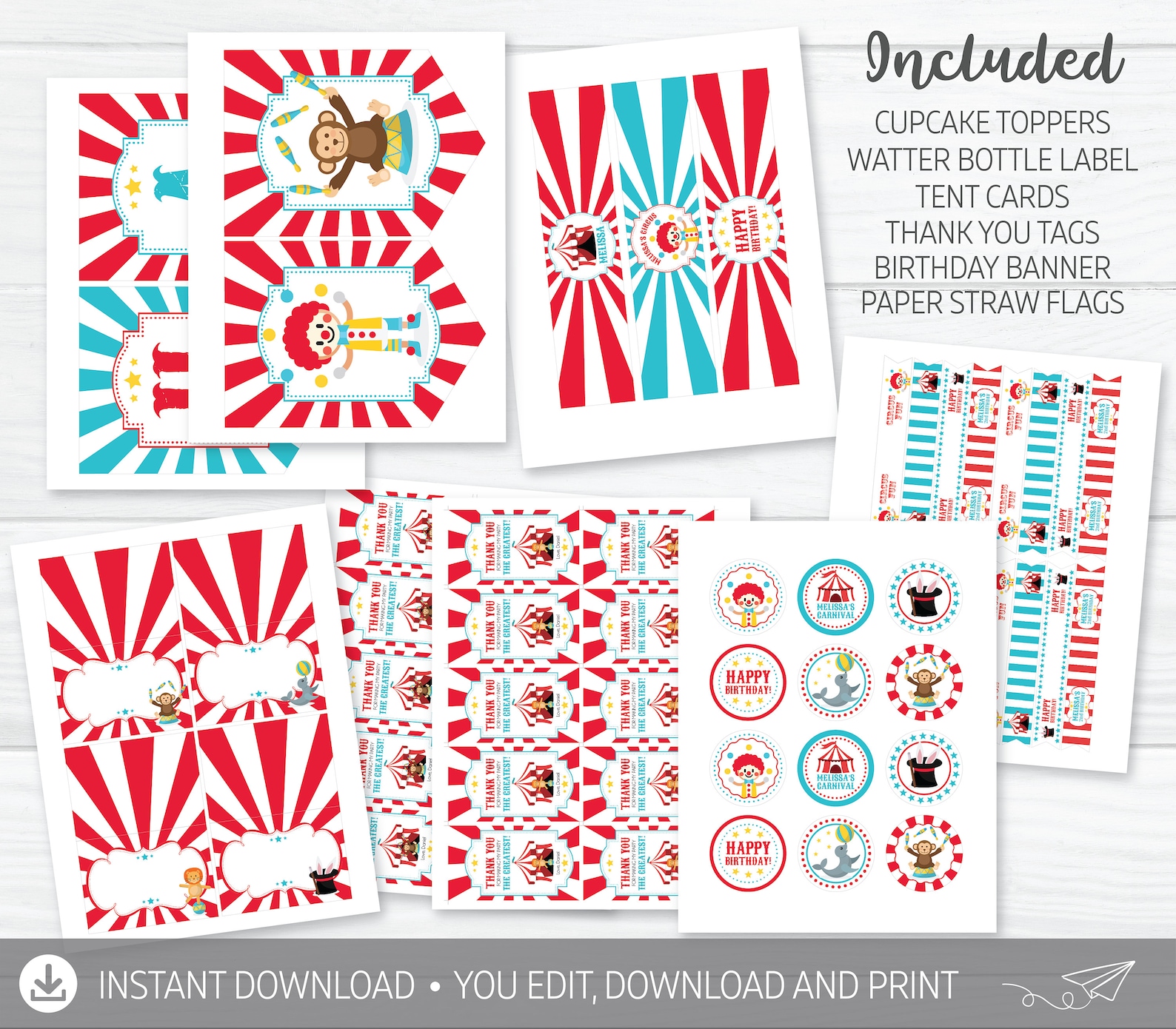 Circus Birthday Party Kit DIGITAL Carnival Party Bundle Set - Etsy