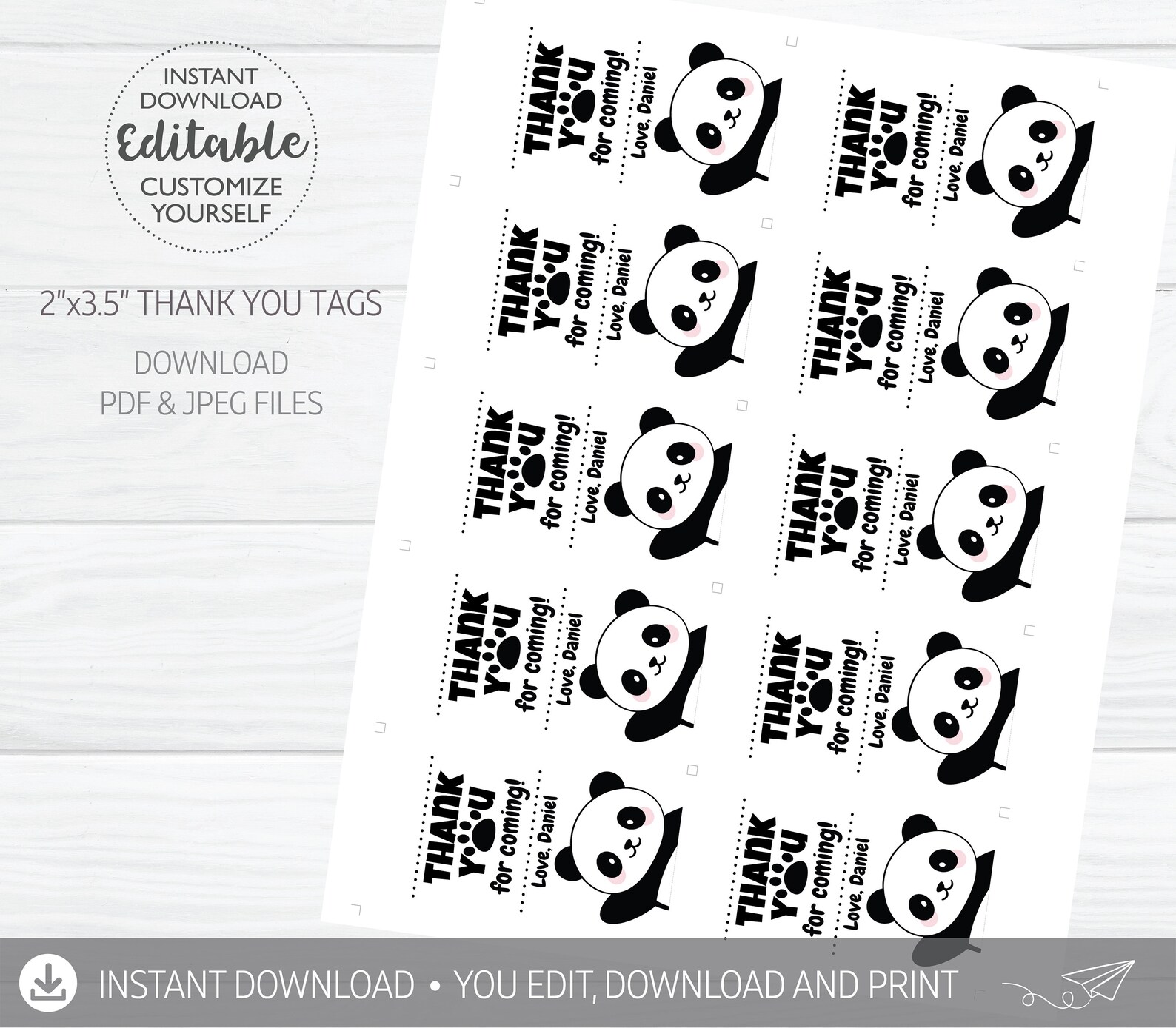 Panda Birthday Thank You Tag DIGITAL Panda Party Favor Tag - Etsy