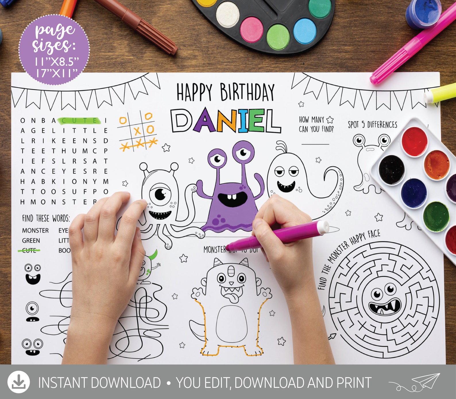 Monster Coloring Placemat DIGITAL Little Monster Party - Etsy