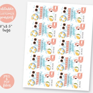 Pool Party Birthday Thank You Tag DIGITAL | Beach Summer Pink Favor Tag ...