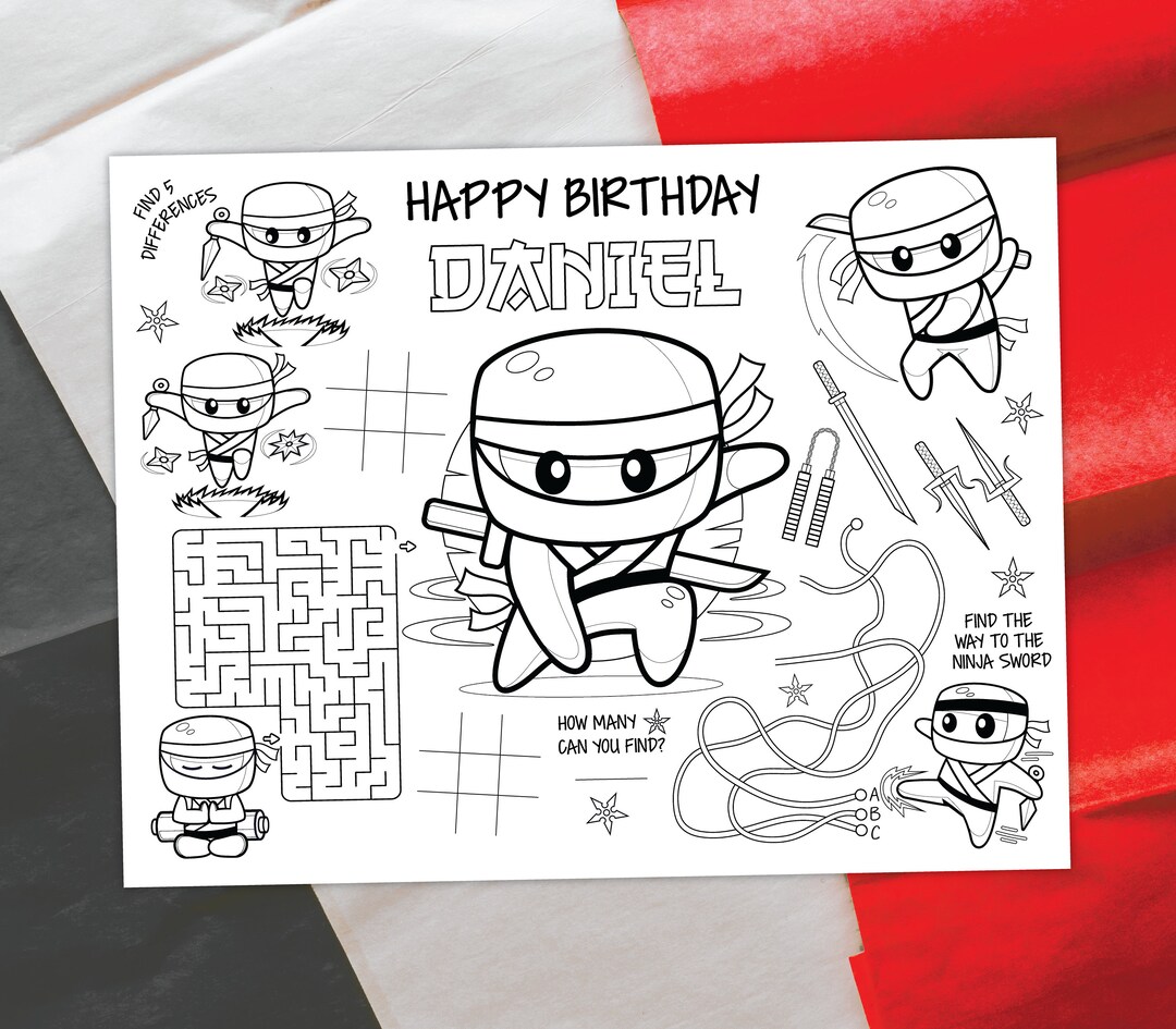 Ninja Coloring Placemat DIGITAL | Warrior Party Activity Sheet | Kids ...