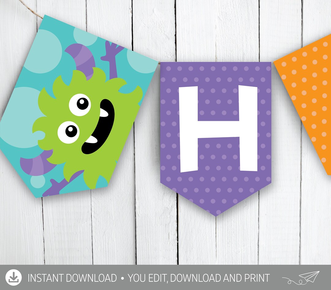 Monster Happy Birthday Banner DIGITAL Little Monster Party - Etsy