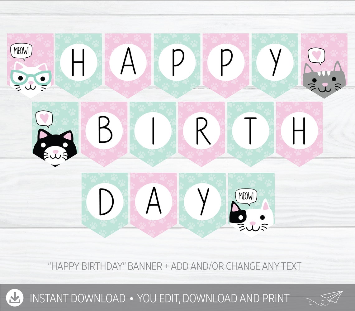 Kitten Birthday Party Kit DIGITAL Cat Party Bundle Set - Etsy