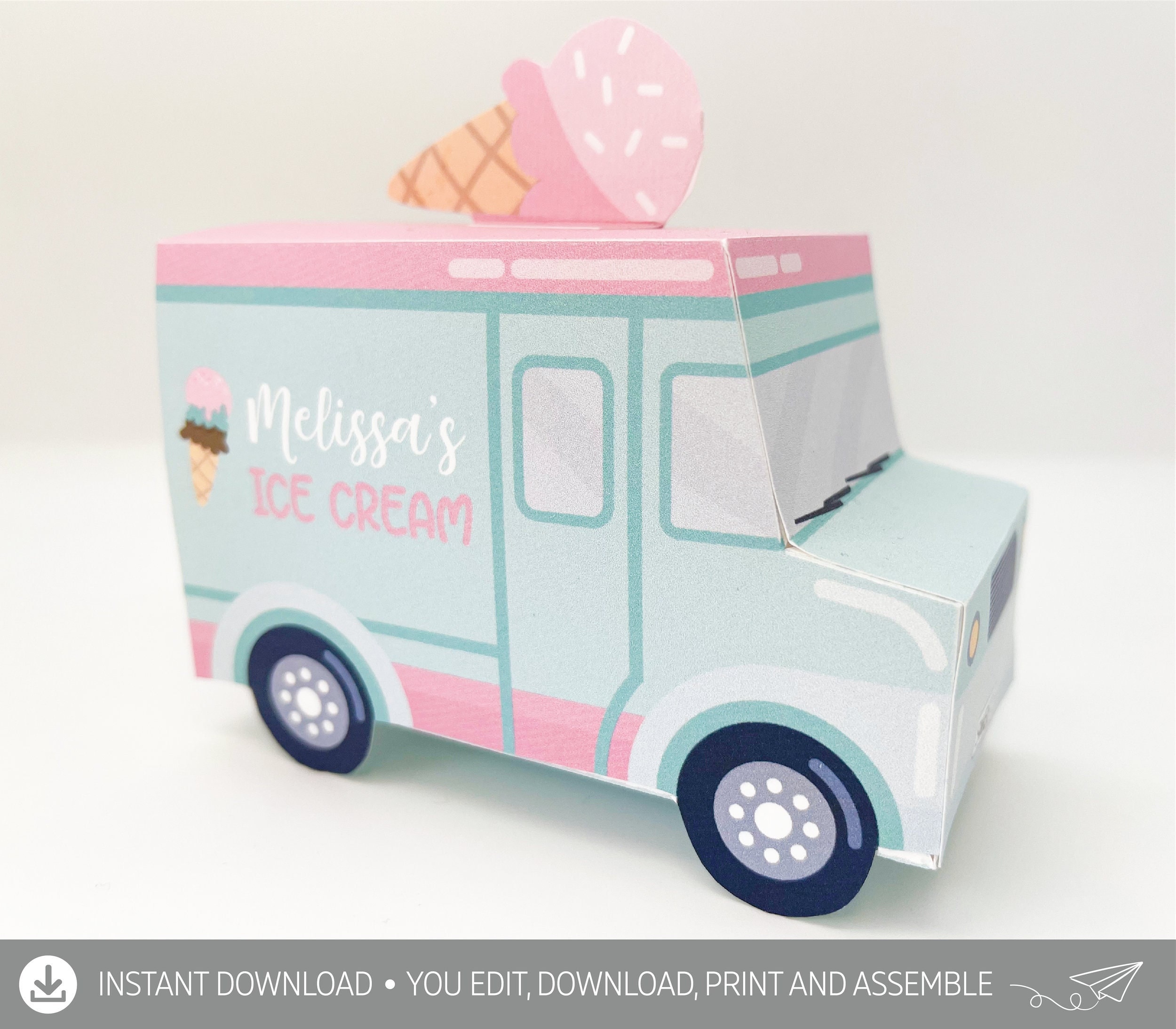 Ice Cream Truck Favor Box DIGITAL Pink and Mint Personalized - Etsy