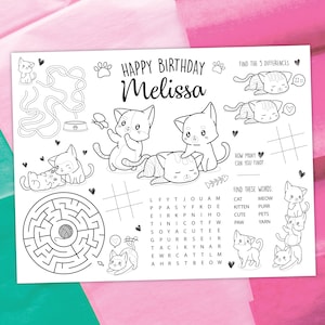 Kitten Coloring Placemat DIGITAL Cat Party Activity Kids Coloring Page ...