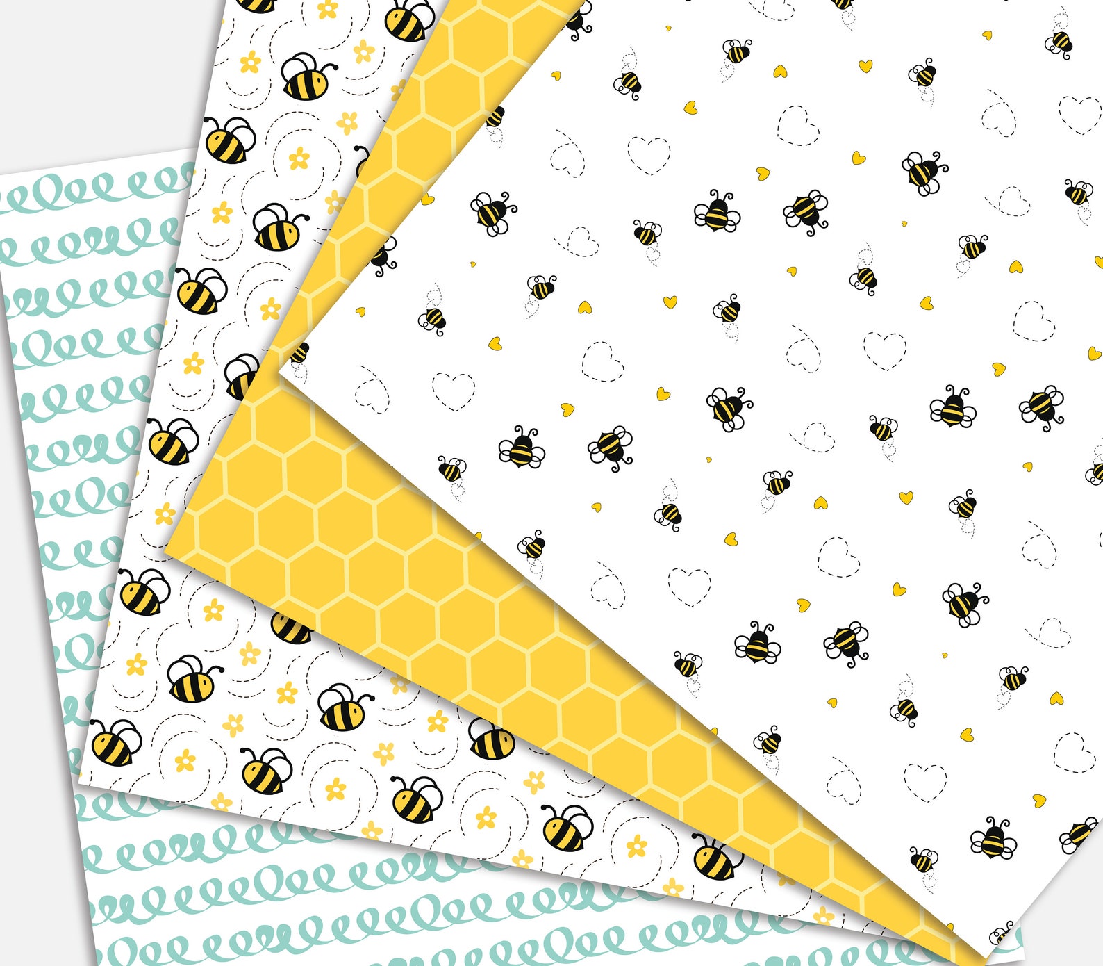Honey Bee Seamless Digital Paper | Sweet Bumble Bee Heart Background ...