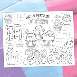 Cupcake Coloring Placemat DIGITAL Cupcake Party Activity Kids Coloring ...